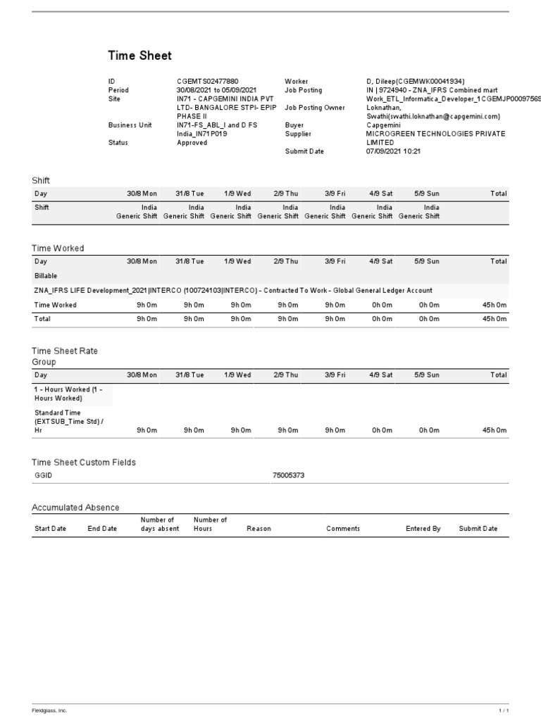 Timesheet - 01 - 09 - 2021 To 05 - 09 - 2021 | PDF | Business