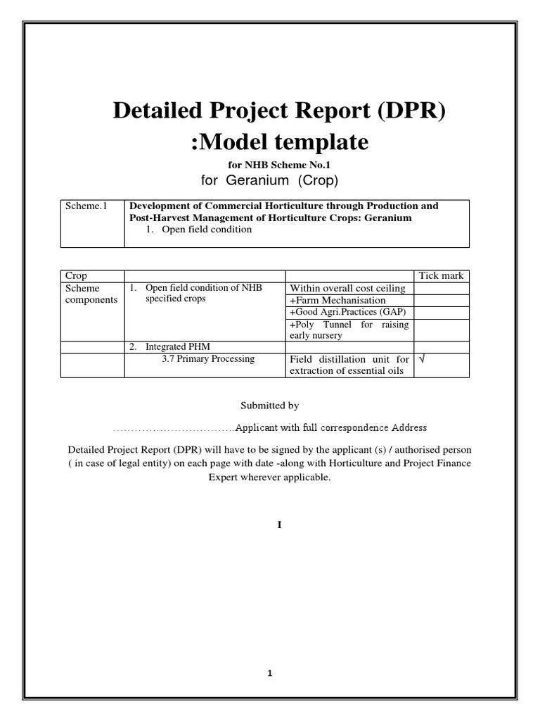 Detailed Project Report (DPR) :model Template: For Geranium (Crop ...