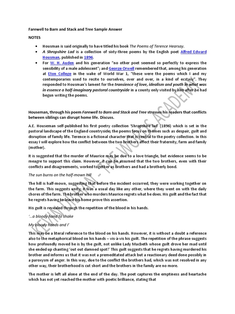 Farewell To Barn and Stack and Tree Sample Answer | PDF