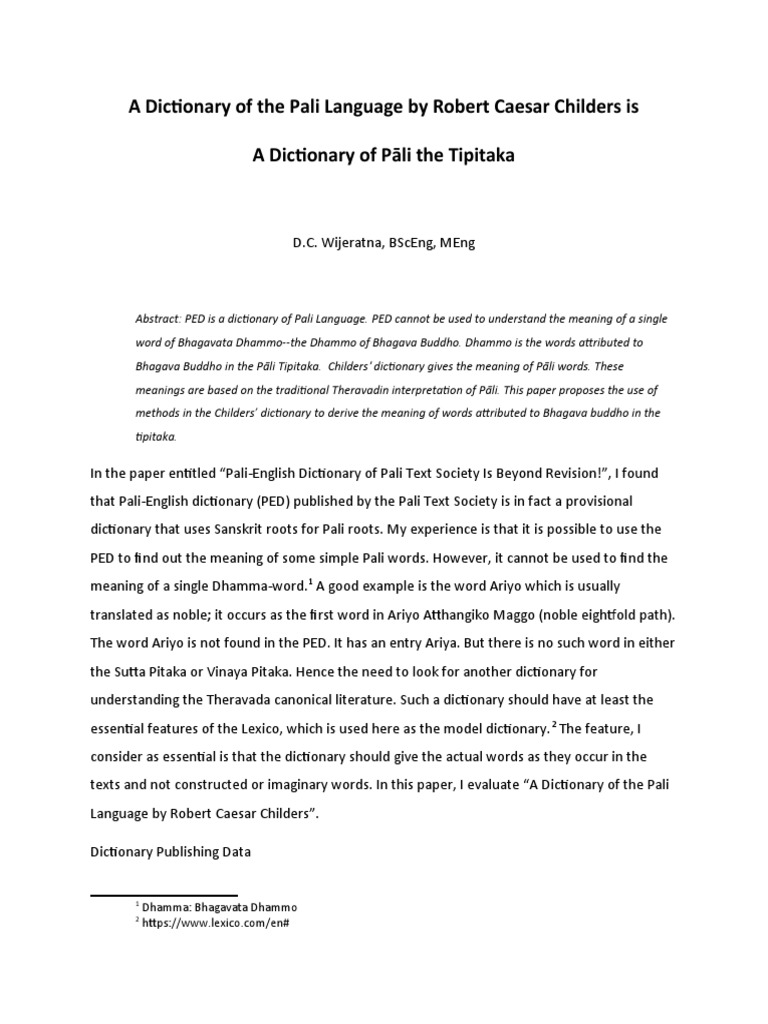Childers' Pali Language Dictionary Review | PDF | Pali | Buddhist Texts