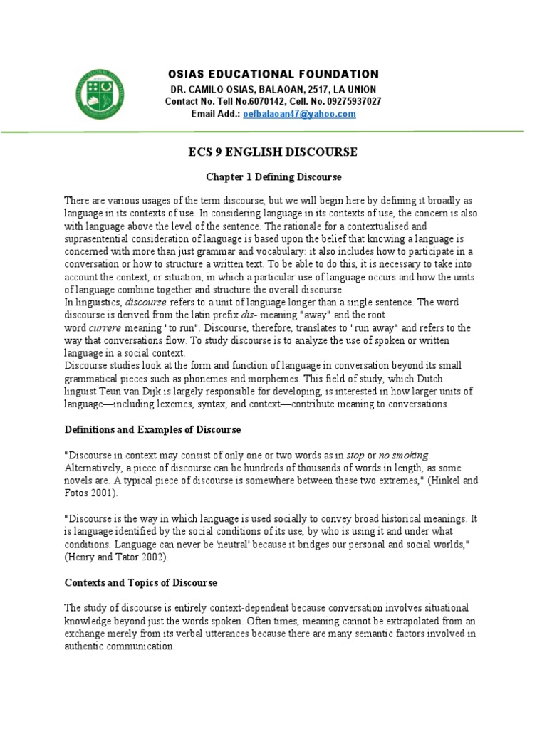 ECS 9 Chapter 1 | PDF | Analysis | Discourse