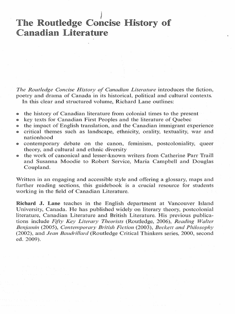 The Routledge Concise of Canadian Literature: Hist01 V | PDF | Franz ...