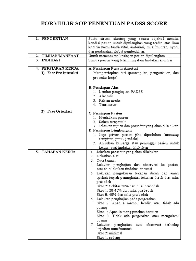 SOP Penentuan PADSS Score | PDF