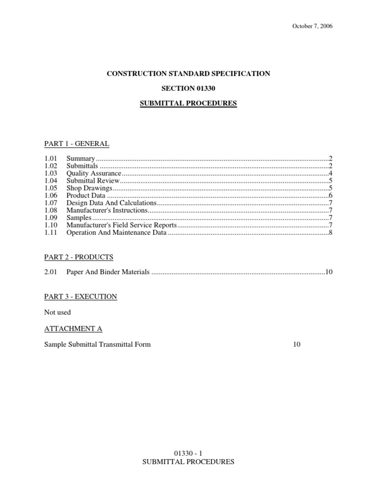 Construction Standard Specification SECTION 01330 Submittal Procedures ...