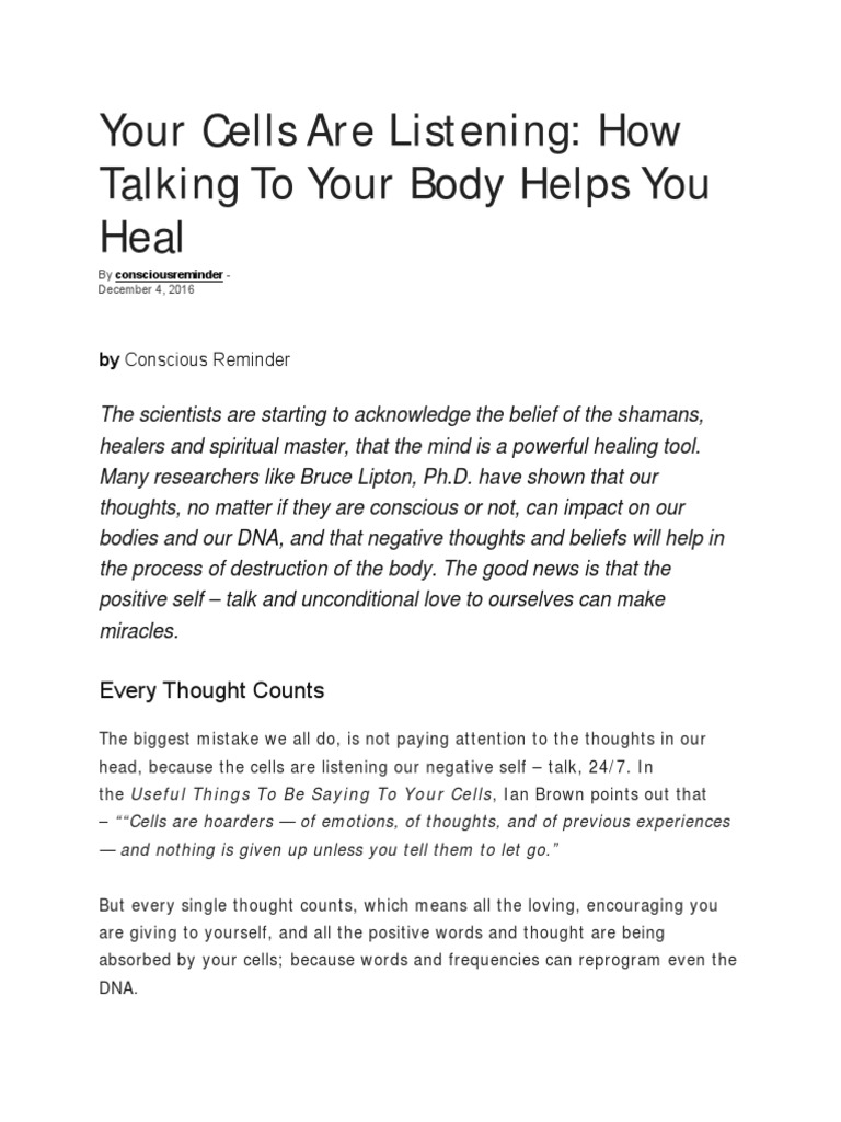 Talk to Your Cells for Healing | PDF | Thought | Consciousness