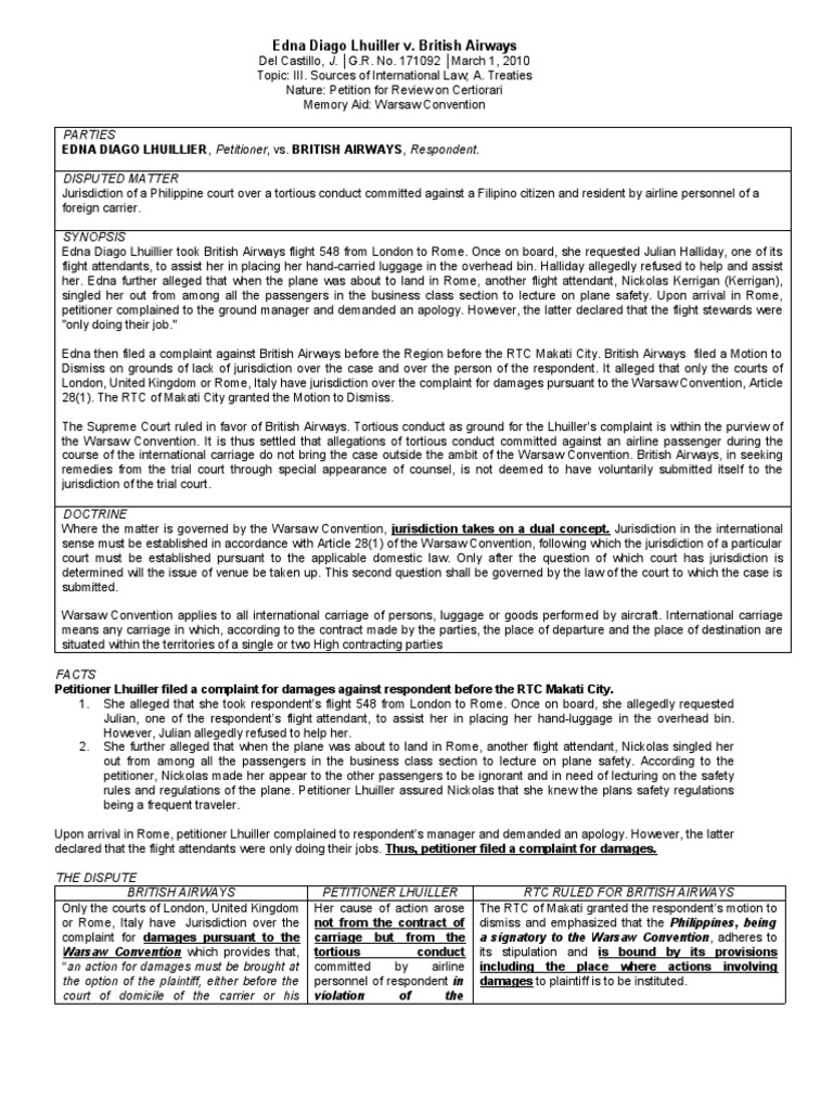 Edna Diago Lhuiller v. British Airways | PDF | Complaint | Jurisdiction
