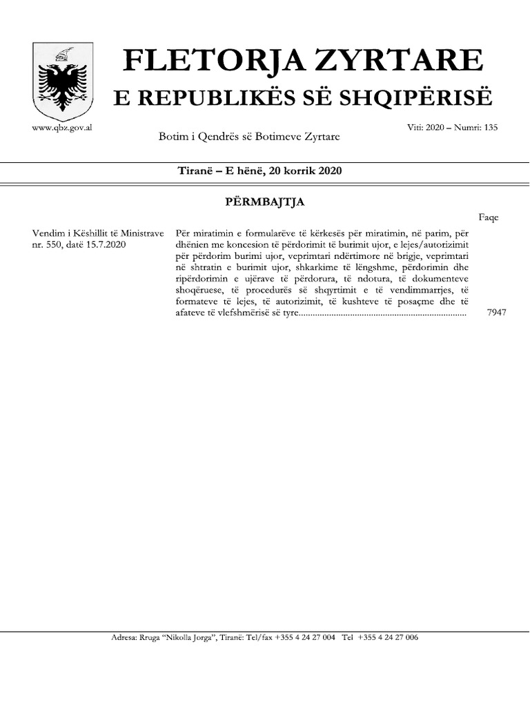 VKM Nr. 550, Datë 15.7.2020 | PDF
