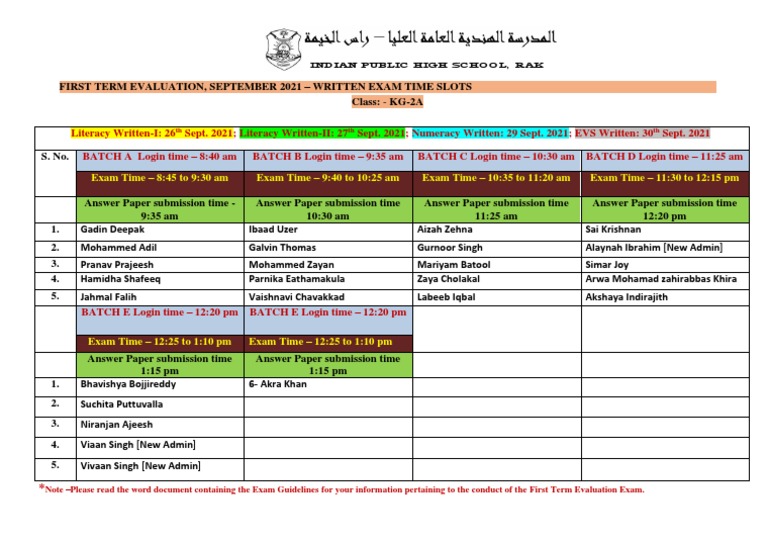 KG2 A-First Term Written Evaluation - Sept. 2021 | PDF