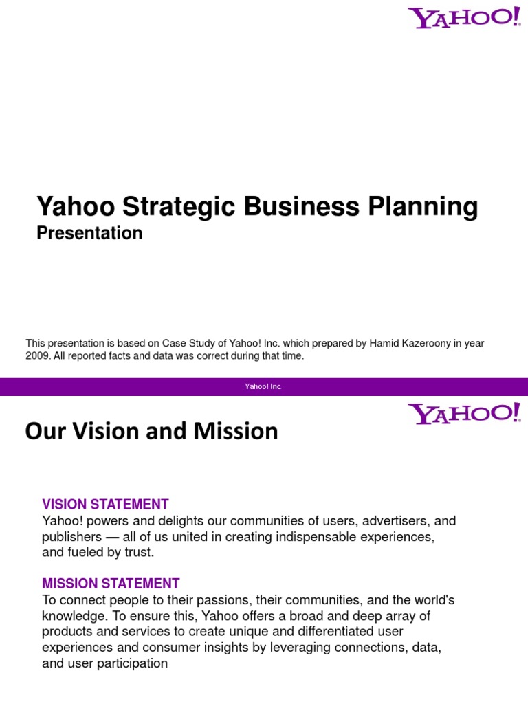 Yahoo Strategic Business Planning: Presentation | PDF | Yahoo! | Strategic Management
