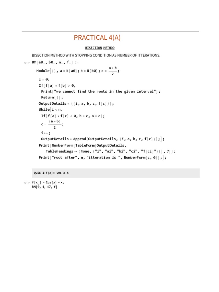 Practical 4 (A) : Bisection Method | Download Free PDF | Mathematical Logic | Numbers