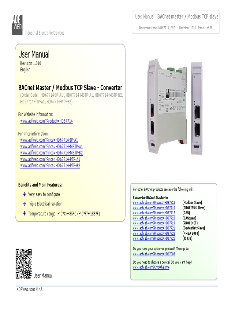 User Manual: Bacnet Master / Modbus TCP Slave - Converter | PDF | Ip ...