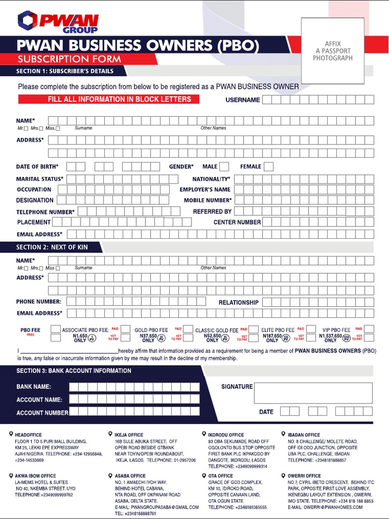 Pwan Business Owners Subscription Form 13april2021 | PDF