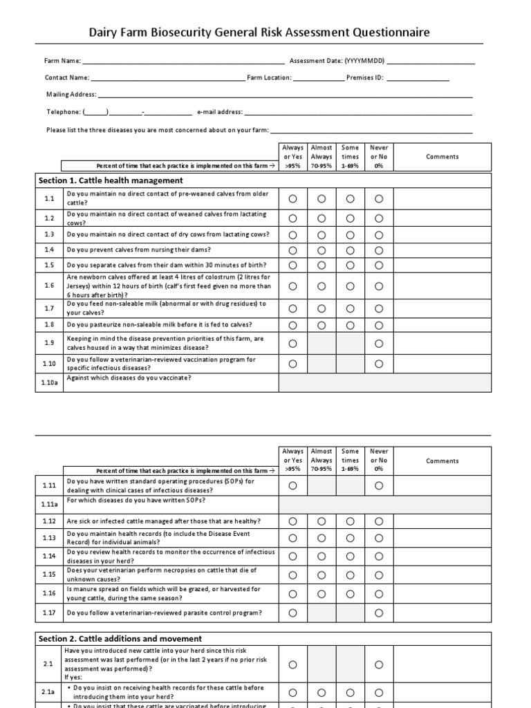 Dairy Farm Biosecurity Risk Assessment | PDF | Calf | Cattle