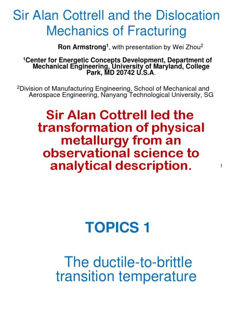 Sir Alan Cottrell and The Dislocation Mechanics of Fracturing | PDF ...
