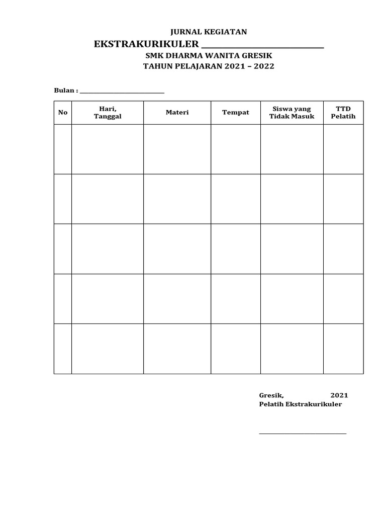 Jurnal Kegiatan Ekstrakurikuler | PDF