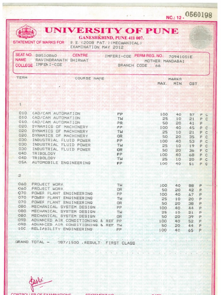 Be Final Marksheet | PDF