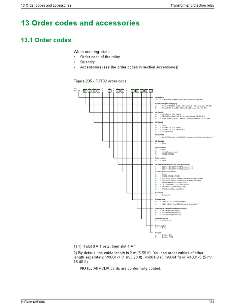 13 Order Codes and Accessories | PDF | Relay | Electricity