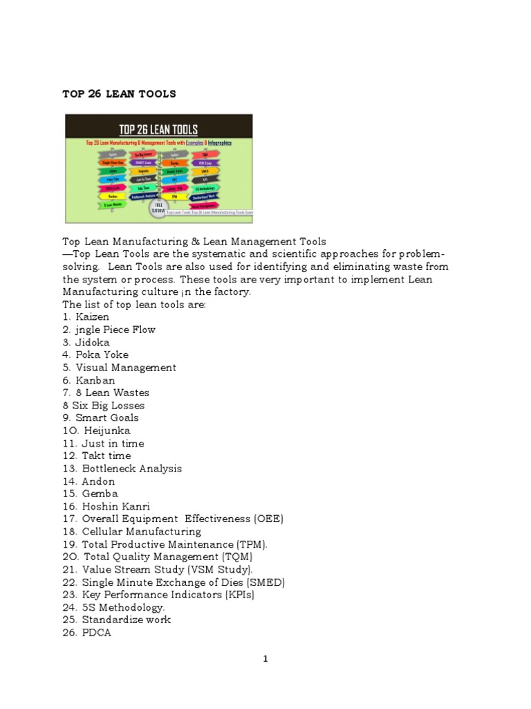 26 Lean Tools | PDF | Six Sigma | Lean Manufacturing