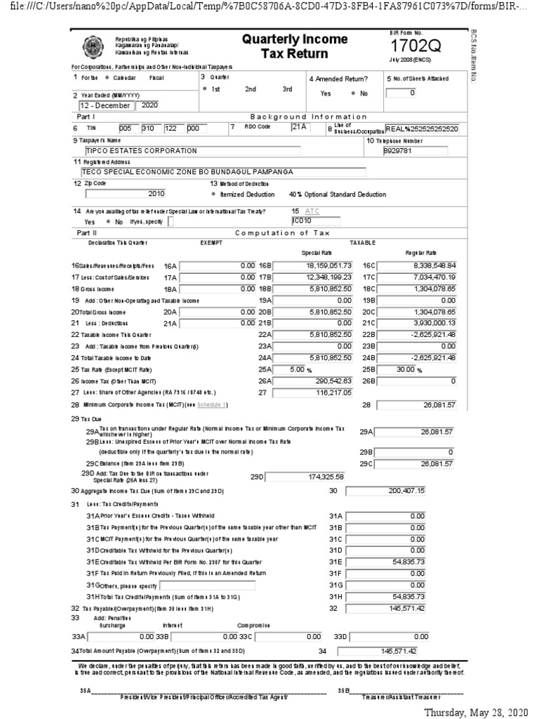 Quarterly Income Tax Return: Schedule 1 | PDF | Tax Deduction | Taxes