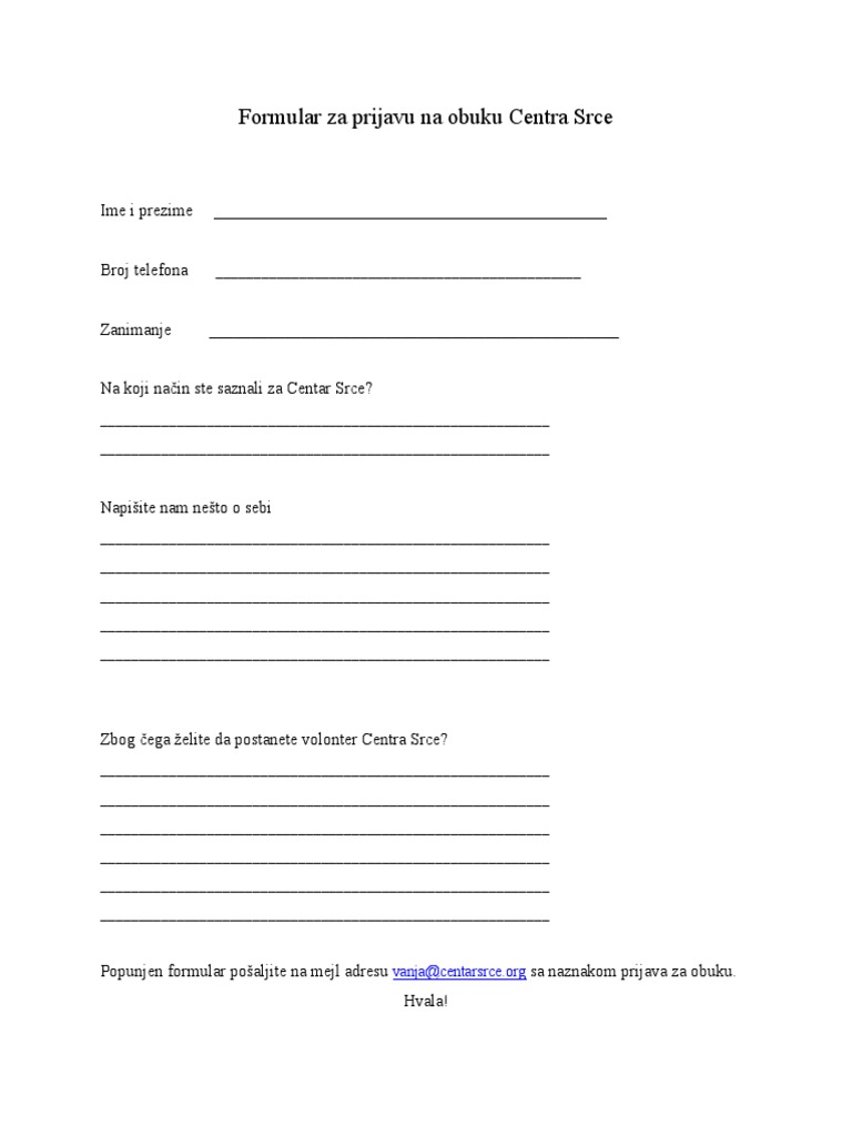 Prijava Za Obuku | PDF
