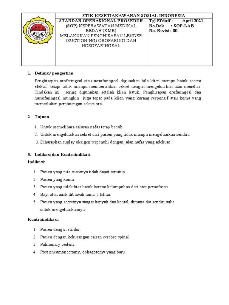 SOP KMB-melakukan Penghisapan Lender | PDF