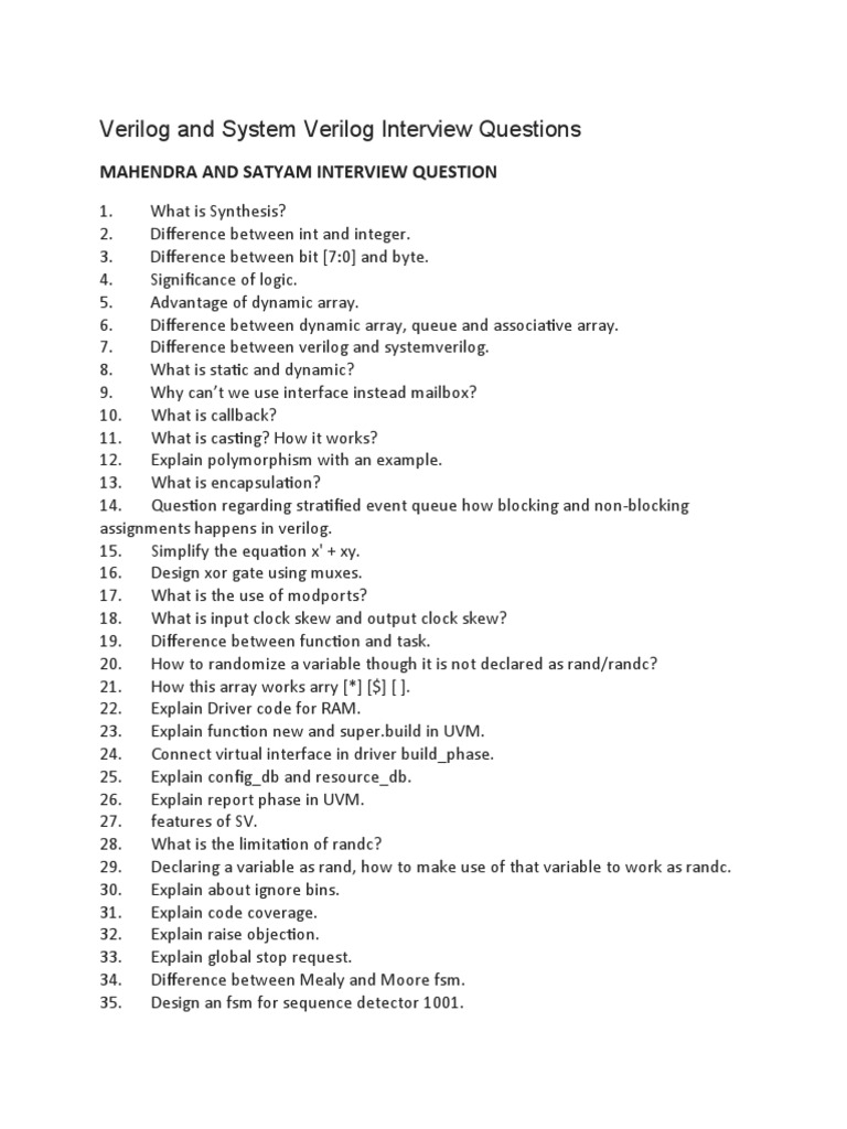 Verilog SV Interview Questions | PDF | Class (Computer Programming ...