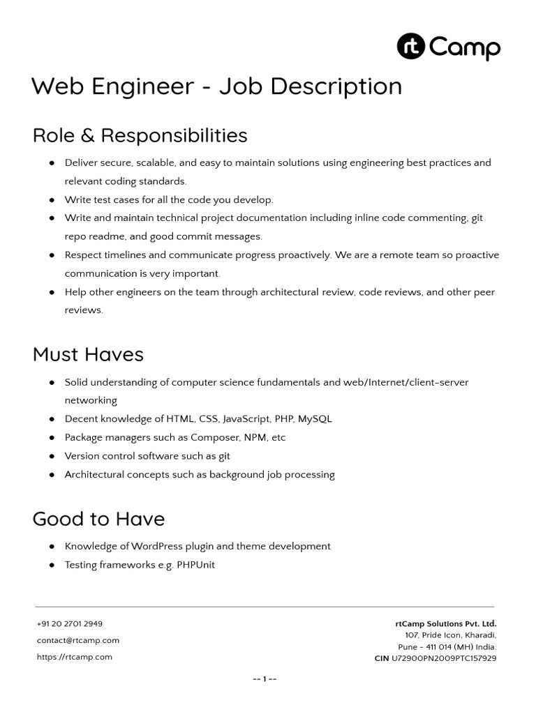 Web Engineer Job Opening at rtCamp | PDF | Internet & Web | World Wide Web