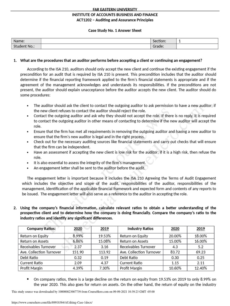 AUditing Case 1 | PDF | Financial Audit | Audit