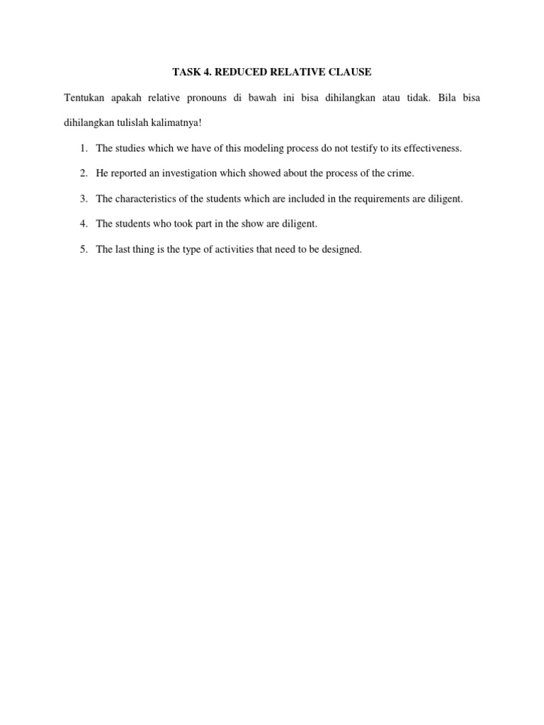 TASK 4 Reduced Relative Clause | PDF