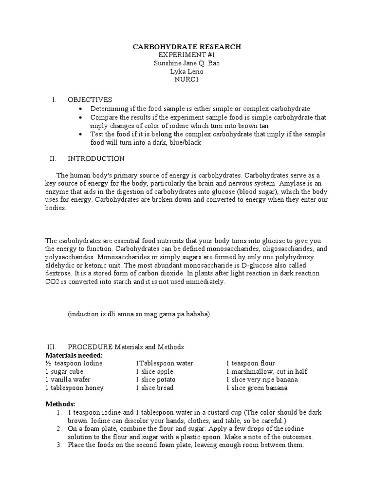 Iodine Test for Carbohydrate Types | PDF | Carbohydrates | Glucose