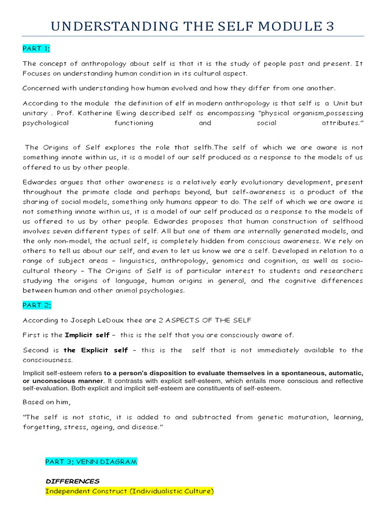Understanding The Self Module 3: Differences | PDF | Self | Anthropology