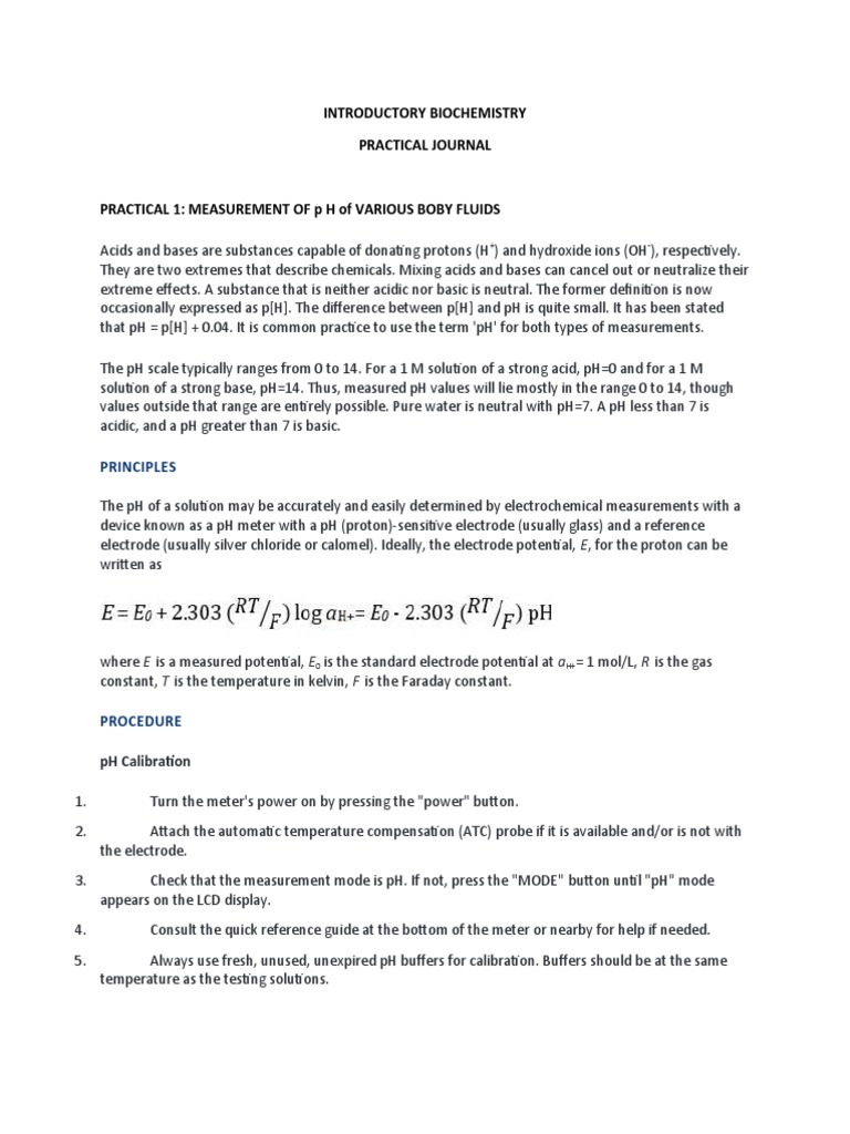 Introductory Biochemistry Journal | PDF | Ph | Physical Sciences