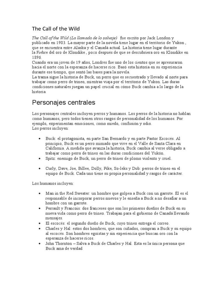 La Llamada de lo Salvaje: Resumen | PDF | El llamado de la naturaleza