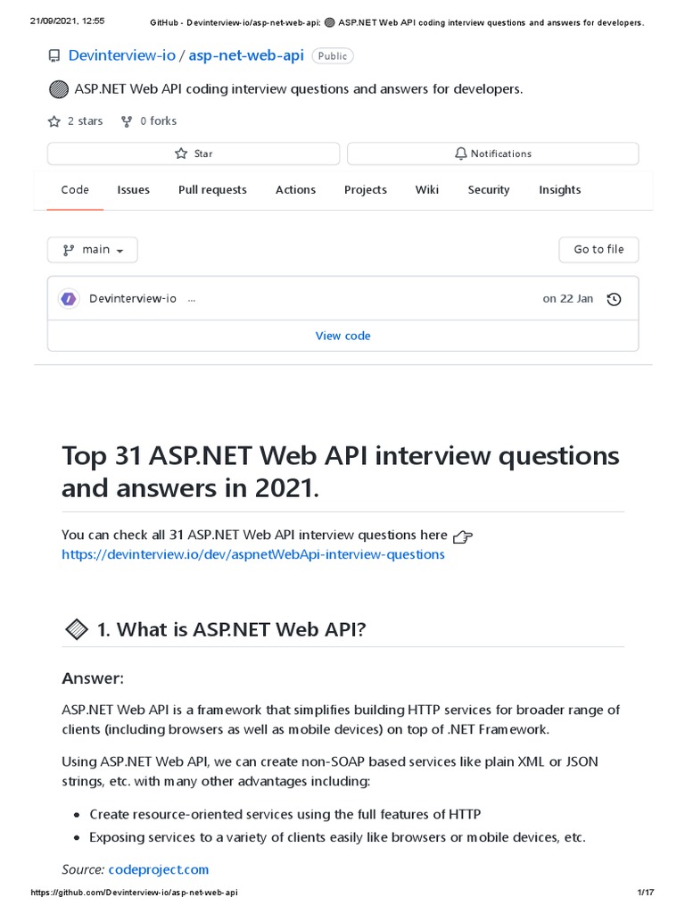 Github Devinterview Io Asp Net Web Api Asp Net Web Api Coding Interview Questions And