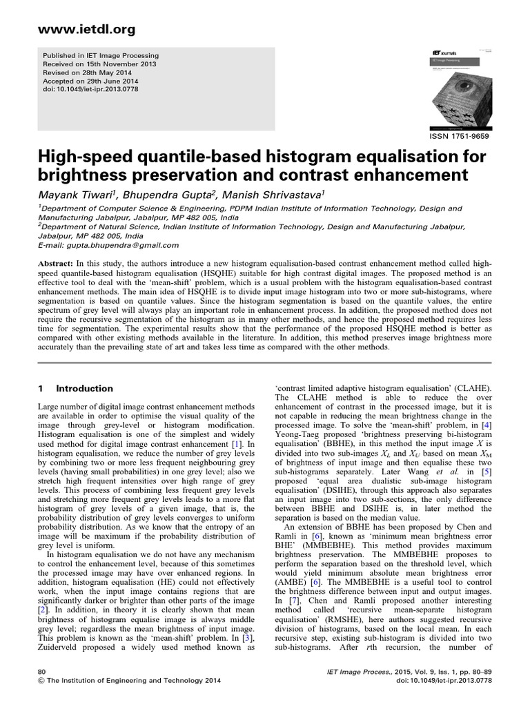 High-Speed Quantile-Based Histogram Equalisation For Brightness Preservation and Contrast ...