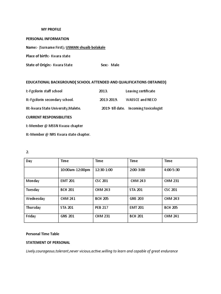 CSC 201 Module 2 My Profile | PDF