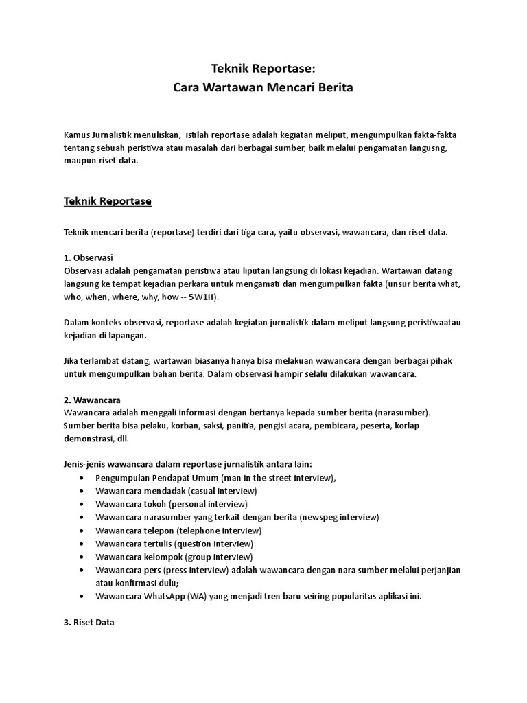 Teknik Reportase Cara Wartawan Mencari Berita | PDF