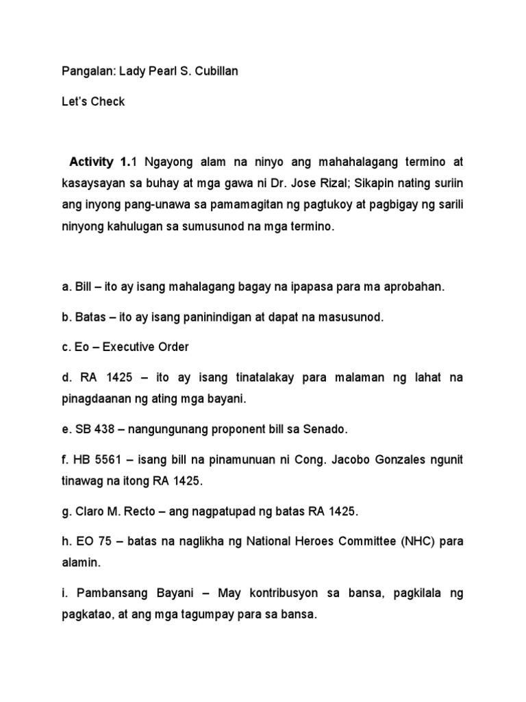Assignment 1 Rizal Law | PDF