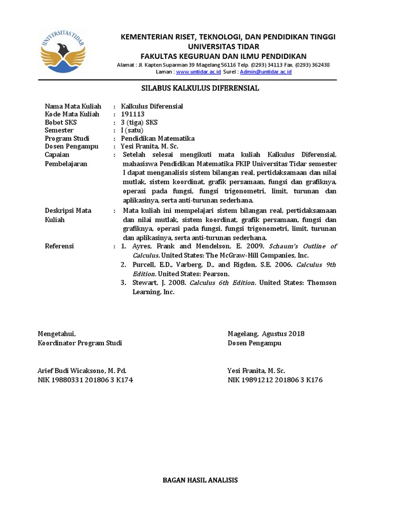 Silabus Kalkulus Diferensial | PDF