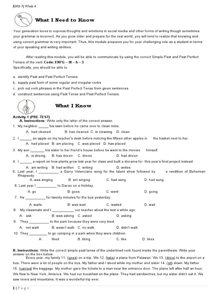Module 4 Grade 7 | PDF | Perfect (Grammar) | Grammatical Tense