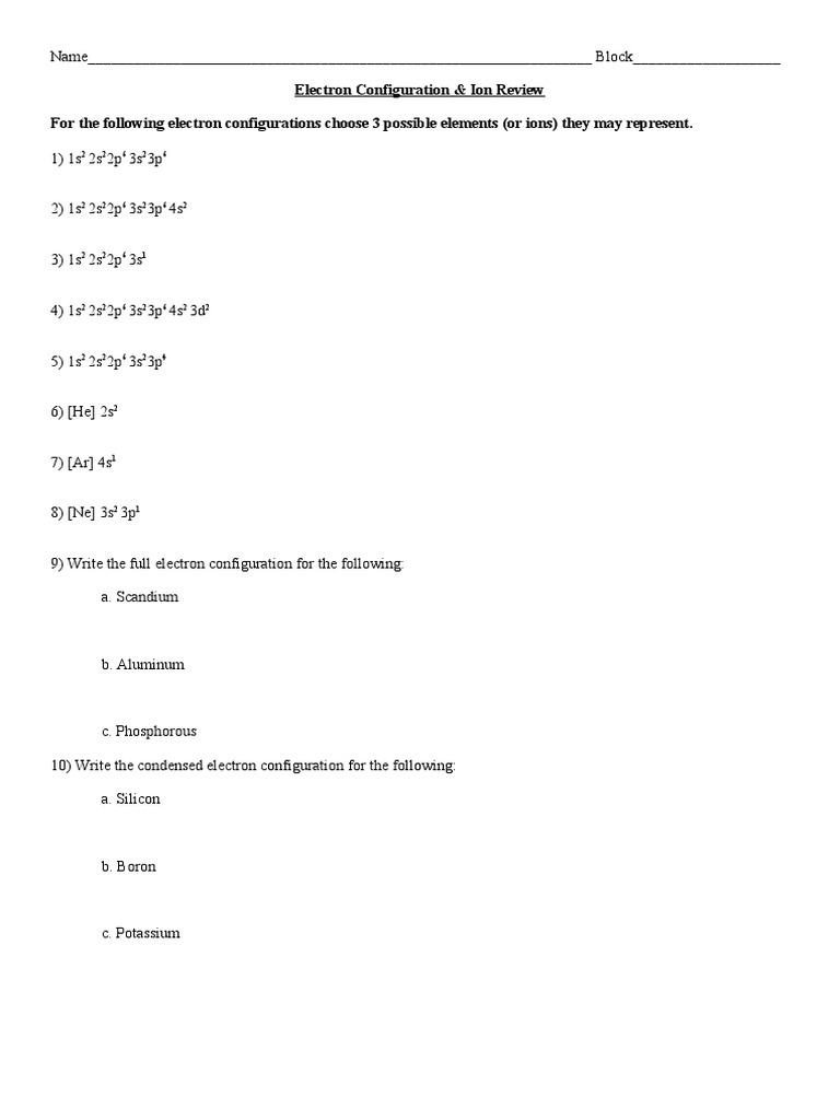2-Electron Configuration & Ion Practice | PDF