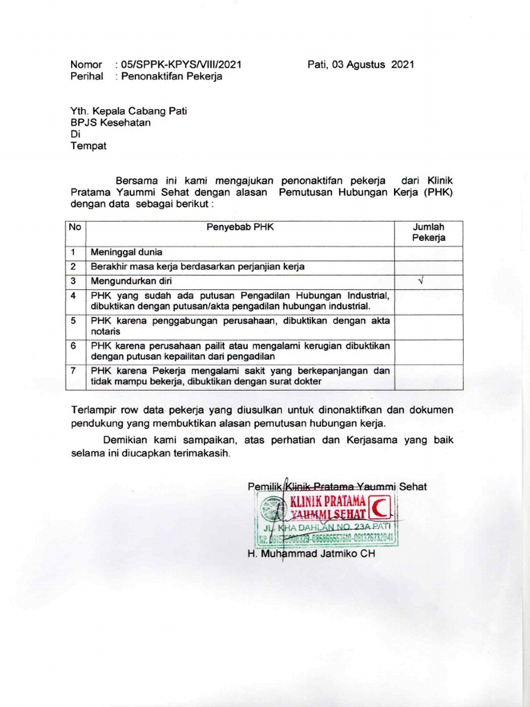 Surat Penonaktifan Bpjs Kes Karyawan Pdf