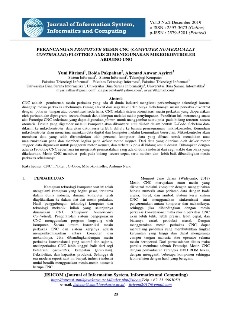Perancangan Prototype Mesin CNC (Computer Numerically Arduino Uno | PDF