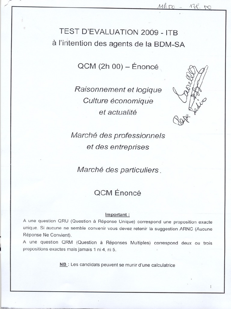 Test Evaluation ITB Bdm09 | PDF