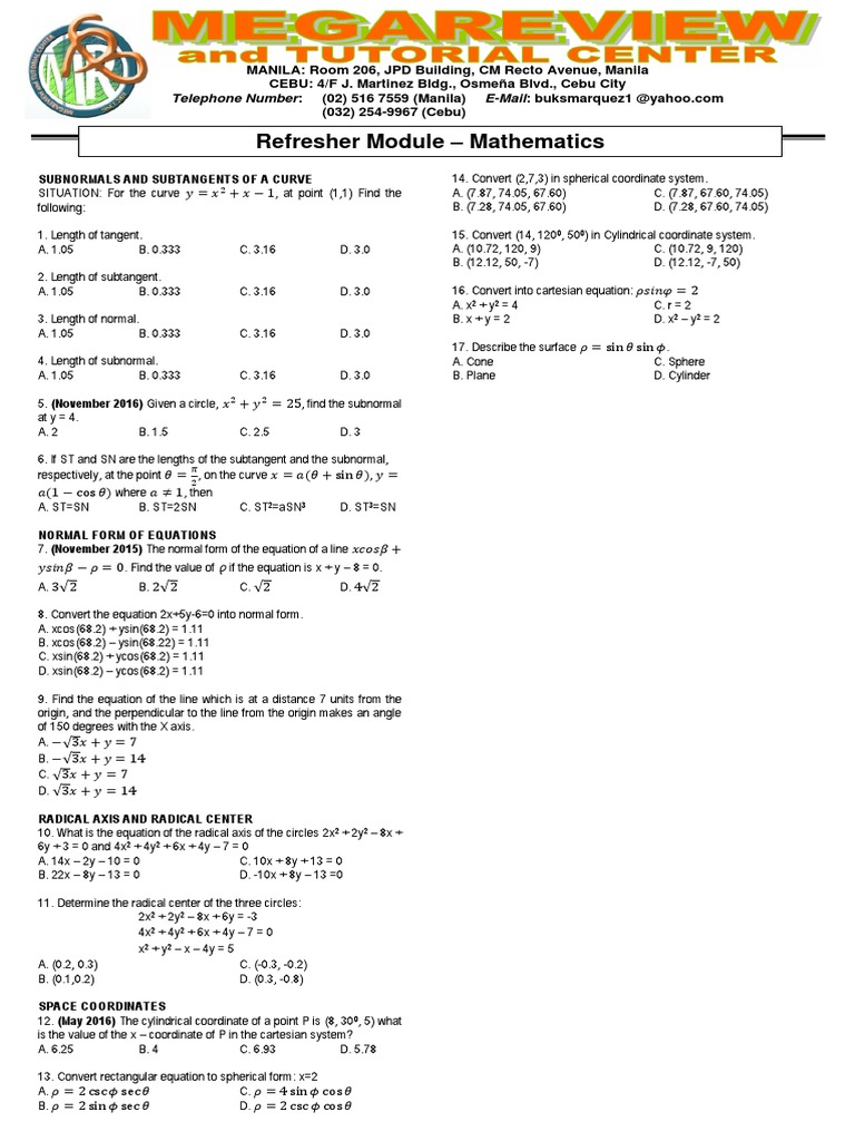 Refresher Module - Mathematics | PDF | Sphere | Algebraic Geometry