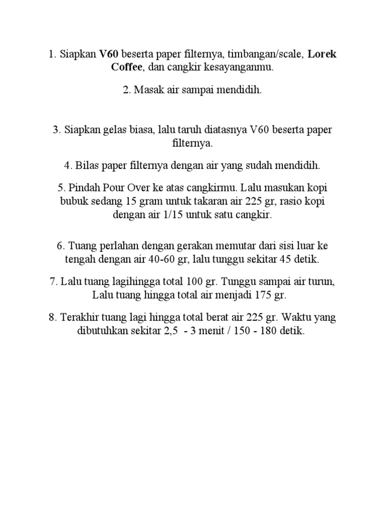 Takaran Dan Metode V60 | PDF