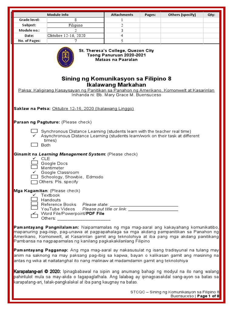 Grade 8 Week 2 Module Oct 12-16 | PDF