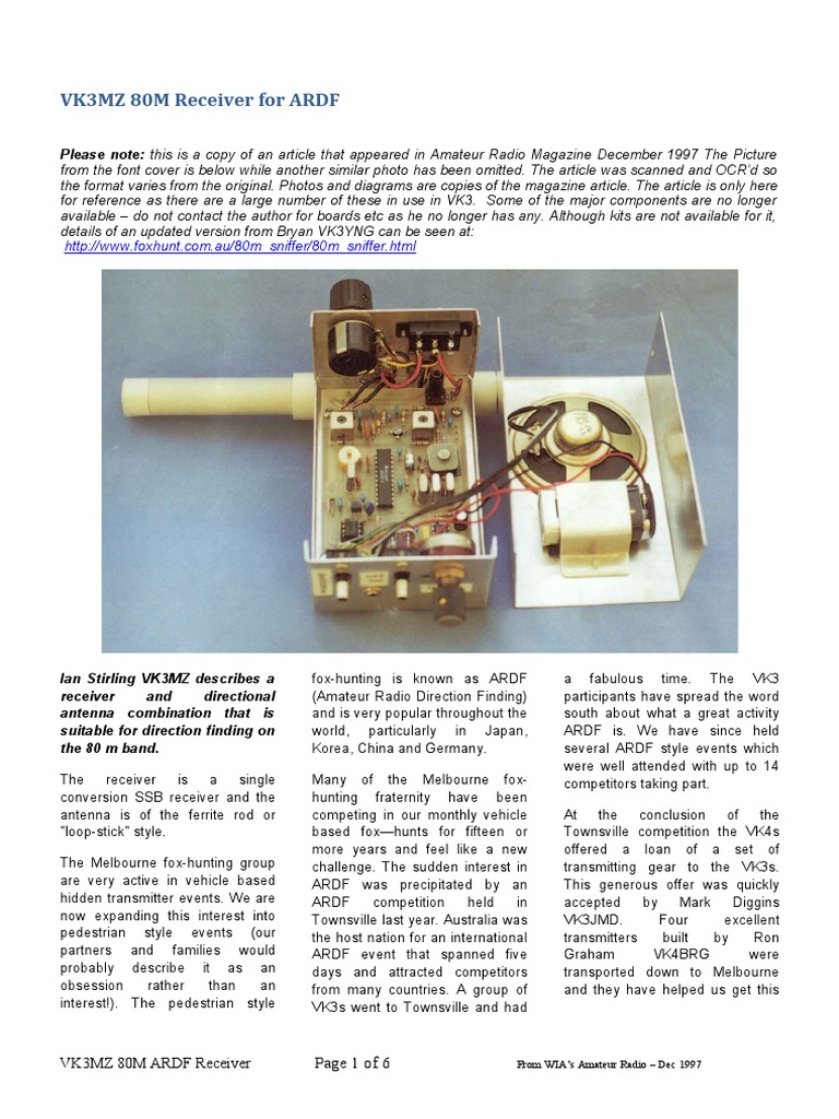 VK3MZ 80M Receiver For ARDF | PDF | Antenna (Radio) | Amplifier