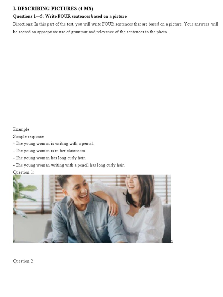Writing Test: Picture Descriptions & Email Responses | PDF ...