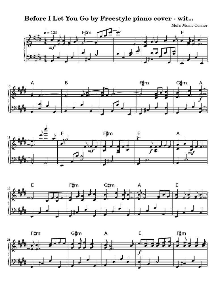 Before I Let You Go by Freestyle Piano Cover - With Free Sheet Music | PDF